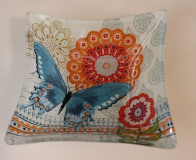 Prima Design New York Square Glass Trinket Dish 5" Square Butterfly ...