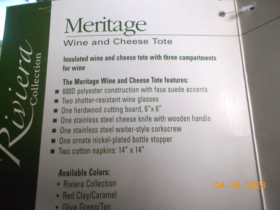 Unused Picnic Time Meritage Wine and Cheese Tote 629-60 with ...