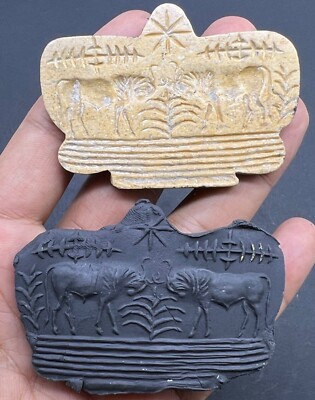 Natural Jasper Stone Old Indus Valey Art Beautiful Two Ram Animals ...