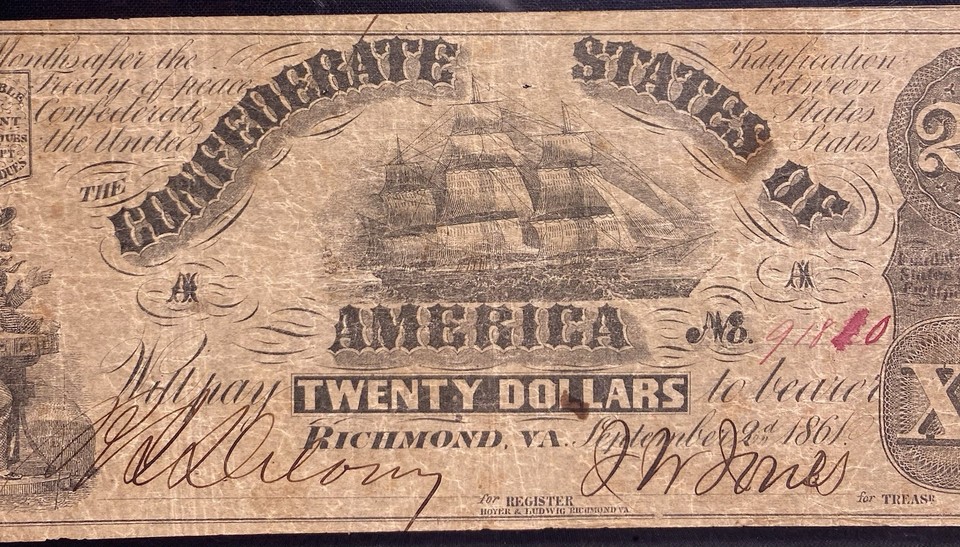 T-18 $20 1861 Confederate States Civil War Obsolete Banknote Currency ...