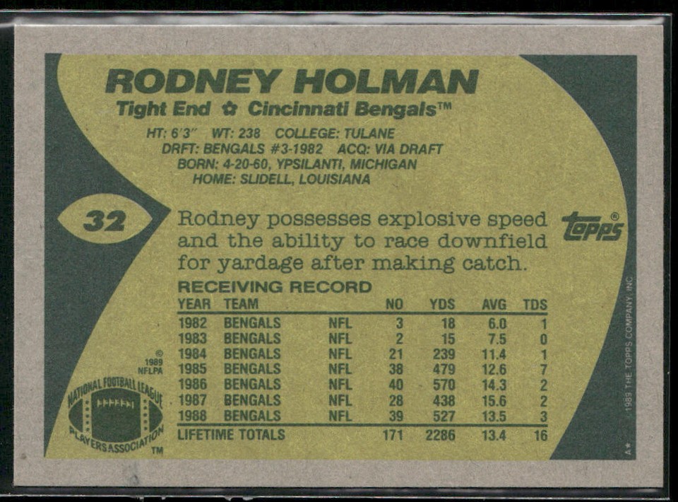 1989 TOPPS #32 RODNEY HOLMAN CINCINNATI BENGALS RC | eBay