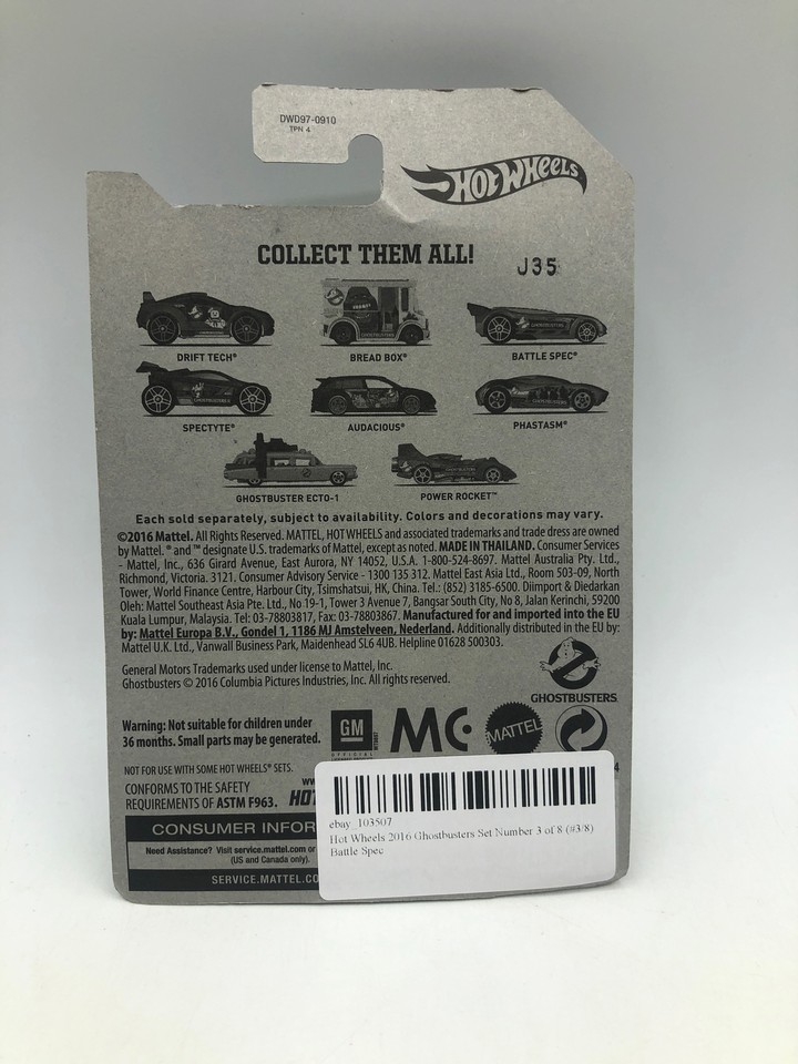 Hot Wheels 2016 Ghostbusters Set Number 3 of 8 #3/8 Battle Spec | eBay