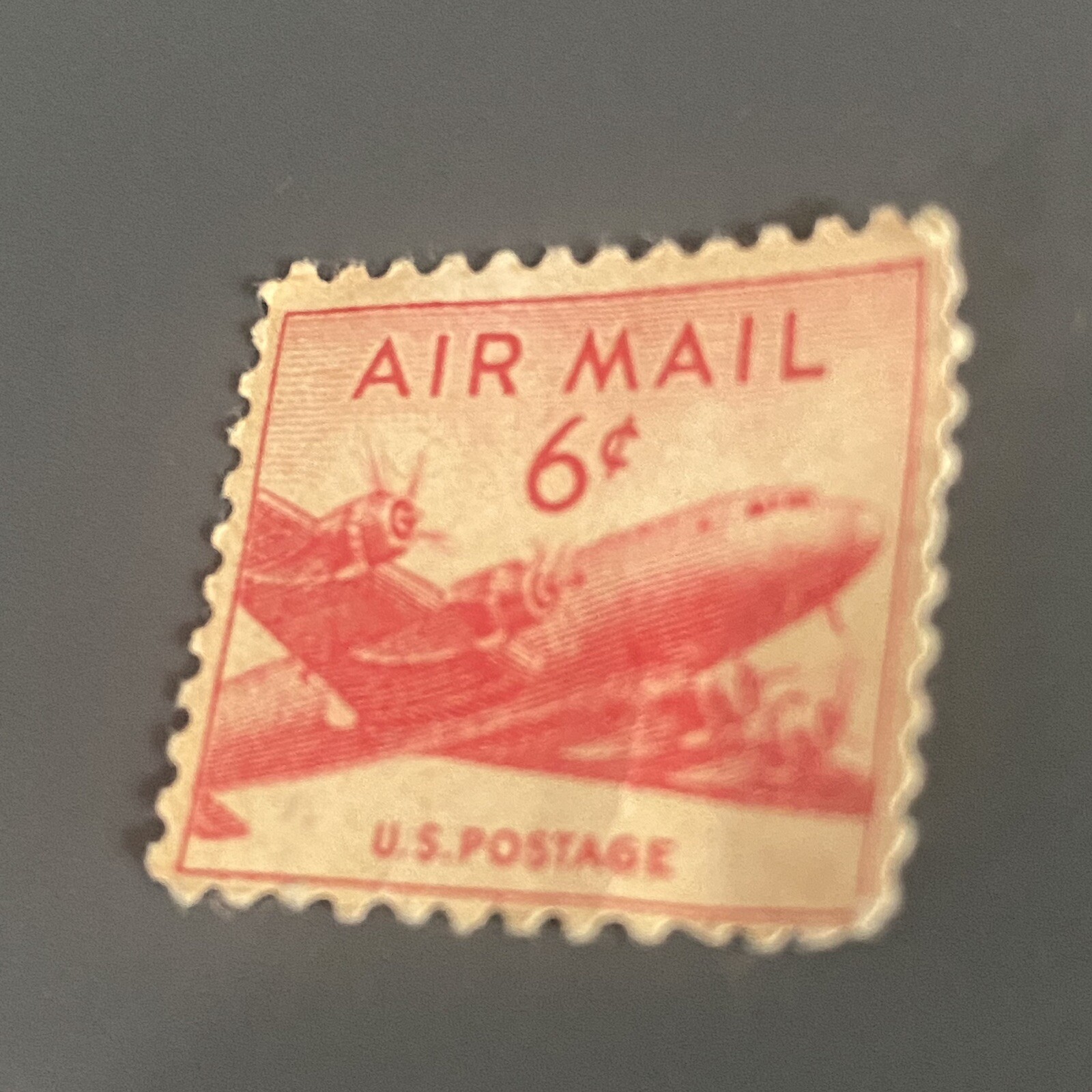 1940's RED 6 CENT U.S. Air Mail STAMP Unused Postage Aviation Airplane ...