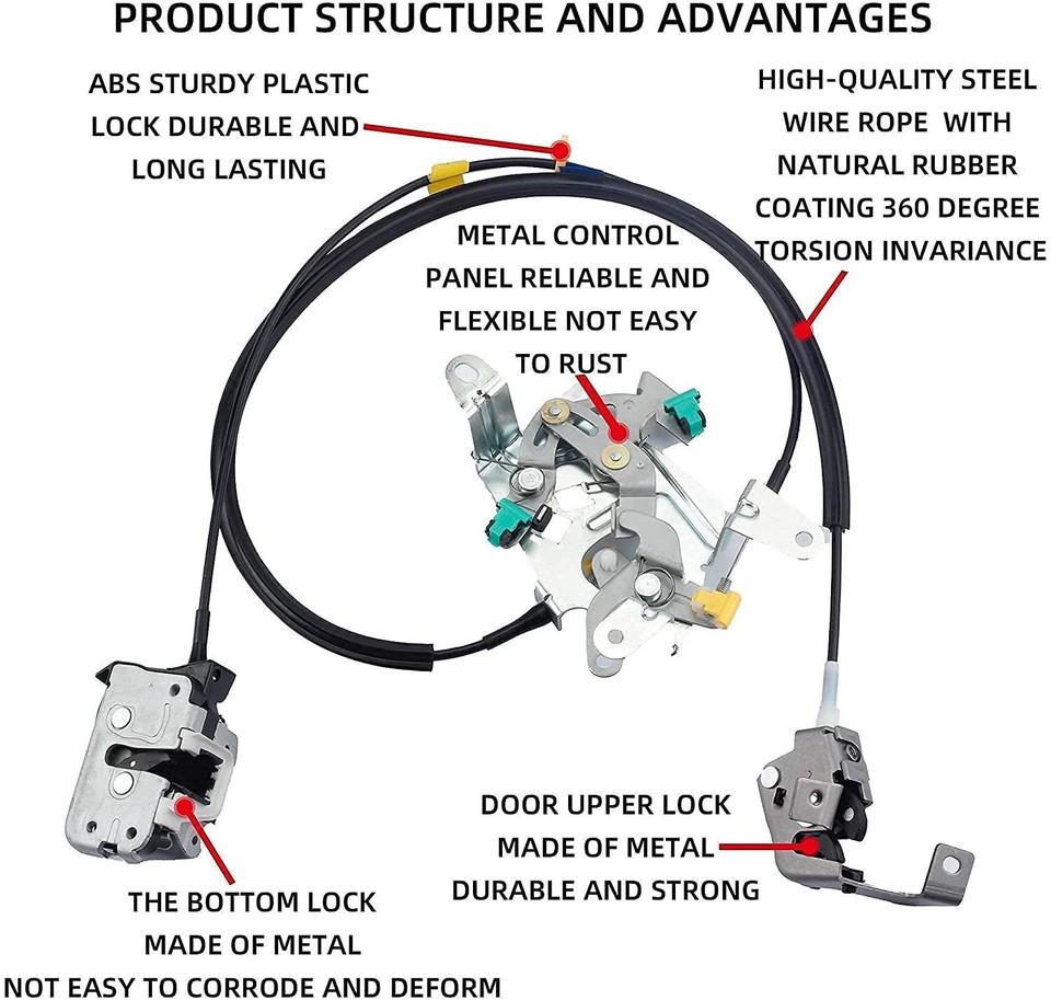 L&R Rear Door Latch Lock Cable Extended Cab For 99-07 Ford F250 F350 ...