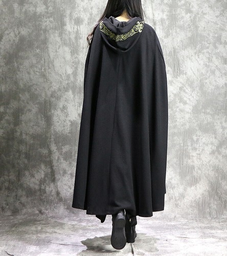 Womens Phoenix Embroidery Long Hooded Cloak Large Size Loose National ...