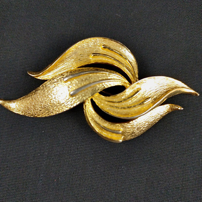 Don-Lin Signed Brooch Pin Gold Tone Swirl Costume Jewelry Large Vintage ...