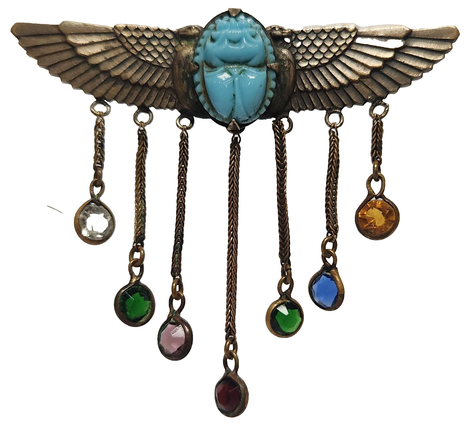 Antique 1920's Egyptian Revival Winged Scarab Pin Bro… - Gem