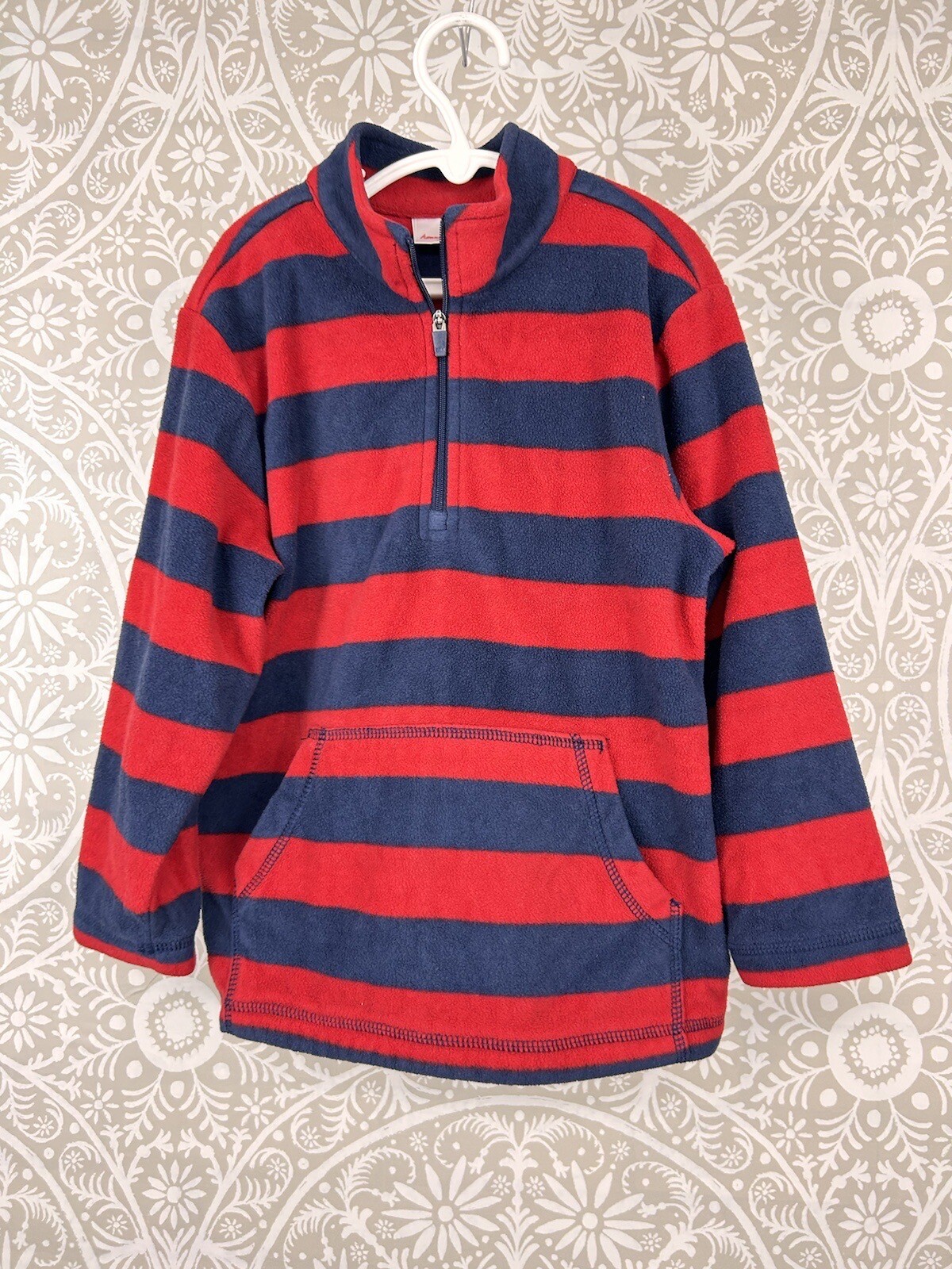 Hanna Andersson Red Blue Striped Fleece 1/4 Zip Pullover Size 6-7 120 ...