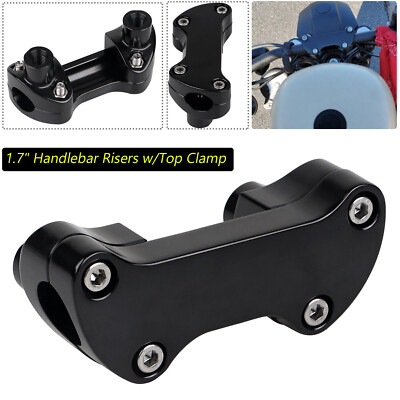 Black 1.7" Handlebar Risers & Top Clamp 1" Bar For Harley Road King ...
