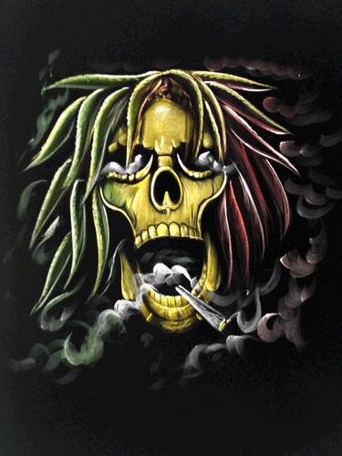 Bob Marley Skull Reggae Singer Smoking Original Black Velvet Oil ...
