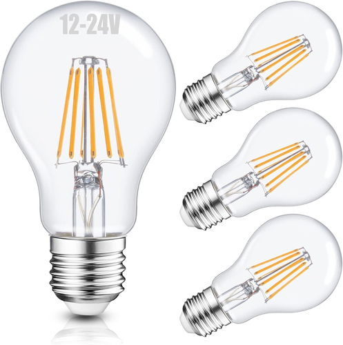 Efficient 12V LED Bulb 6W 600Lm - E26/E27 Base - 12-24V AC/DC - 4 Pack ...