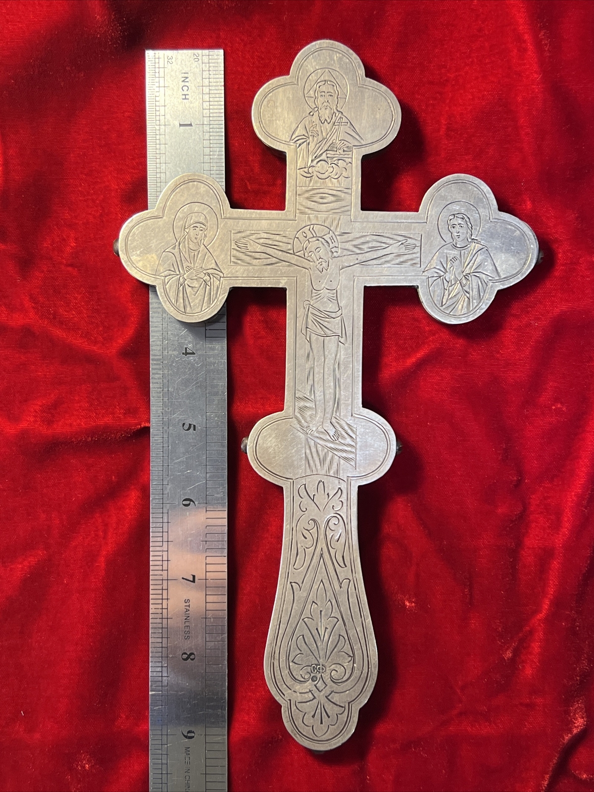 RUSSIAN IMPERIA , SILVER ORTHODOX RELIQUARY HOLY CROSS XIX Century (84 ...