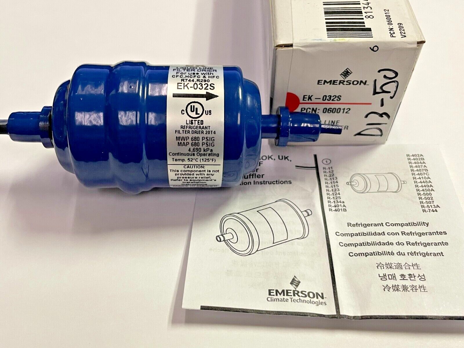 Refrigeration, Liquid Line Filter Drier, For 1/4 O.D. Lines, EMERSON EK ...