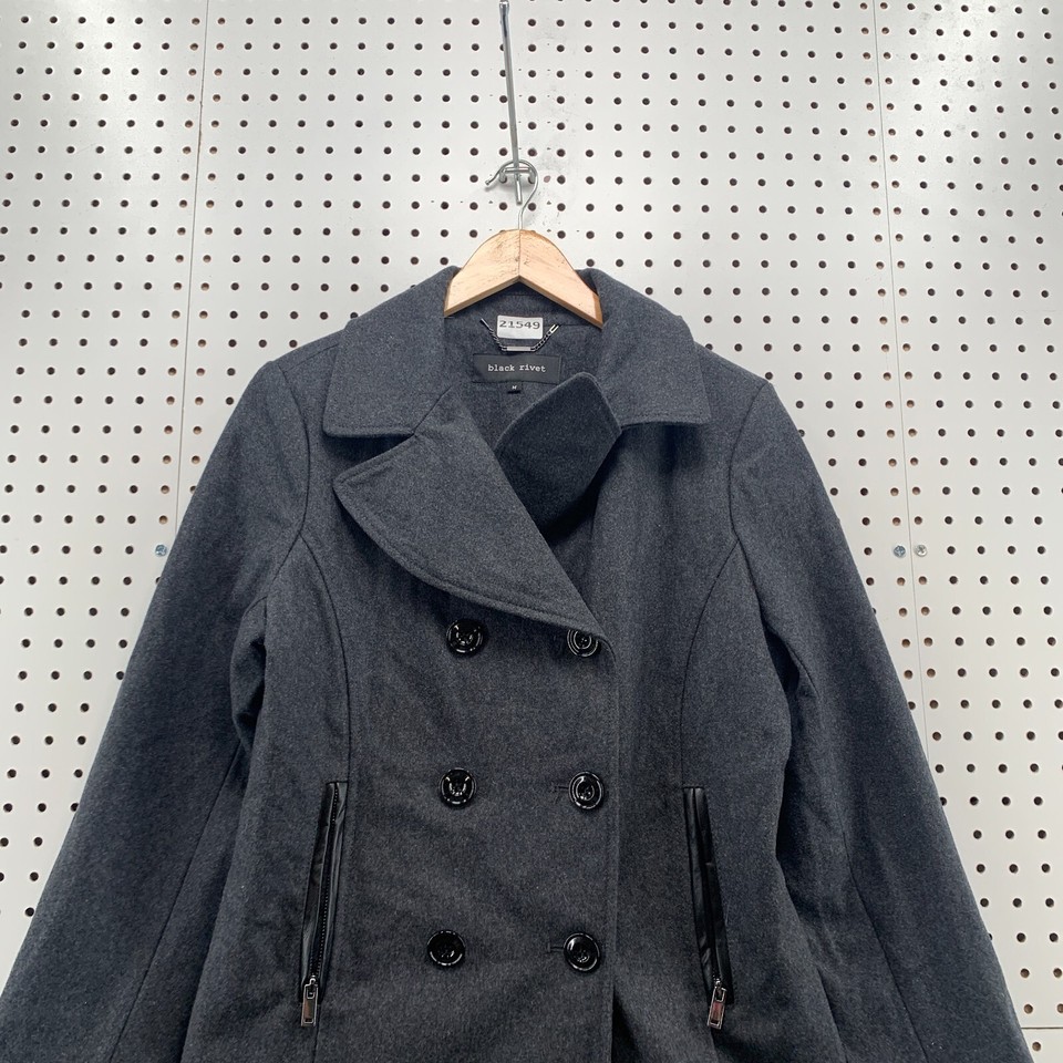 NEW Black Rivet Wool Blend Pea Coat Womens Medium Fits 20x30 NWT | eBay