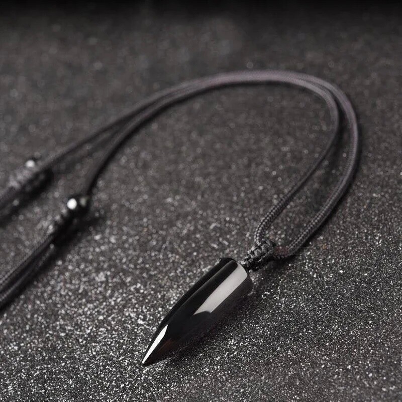 Obsidian Stone Bullet Pendant Necklace Black Gemstone Crystal Charm ...