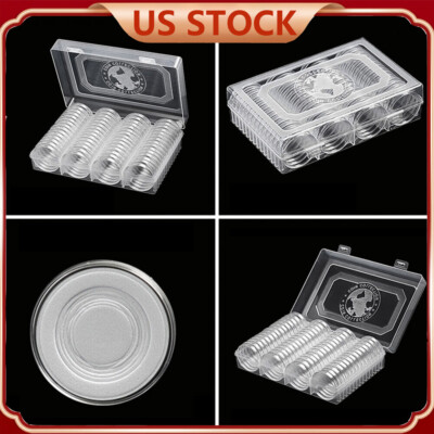 60Pcs 41mm Clear Coin Capsule Round Plastic Holder Container Storage ...
