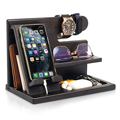 Wooden Docking Station Key Wallet Stand Watch Phone Charging Dock Desk ...