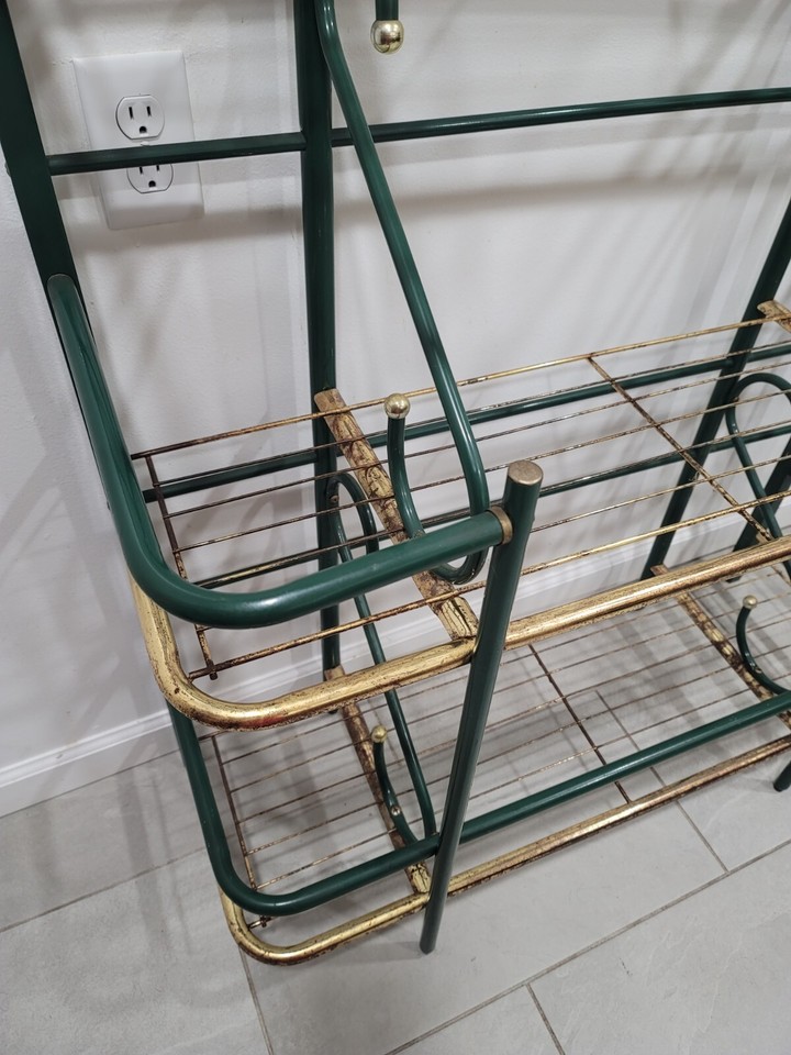 French Country Bakers Rack Green With Polished Brass Details | eBay