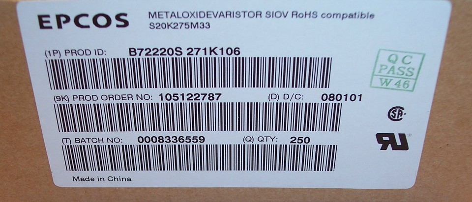 QTY (25) S20K275 EPCOS 275Vac 20mm RADIAL METAL OXIDE VARISTORS ROHS | eBay