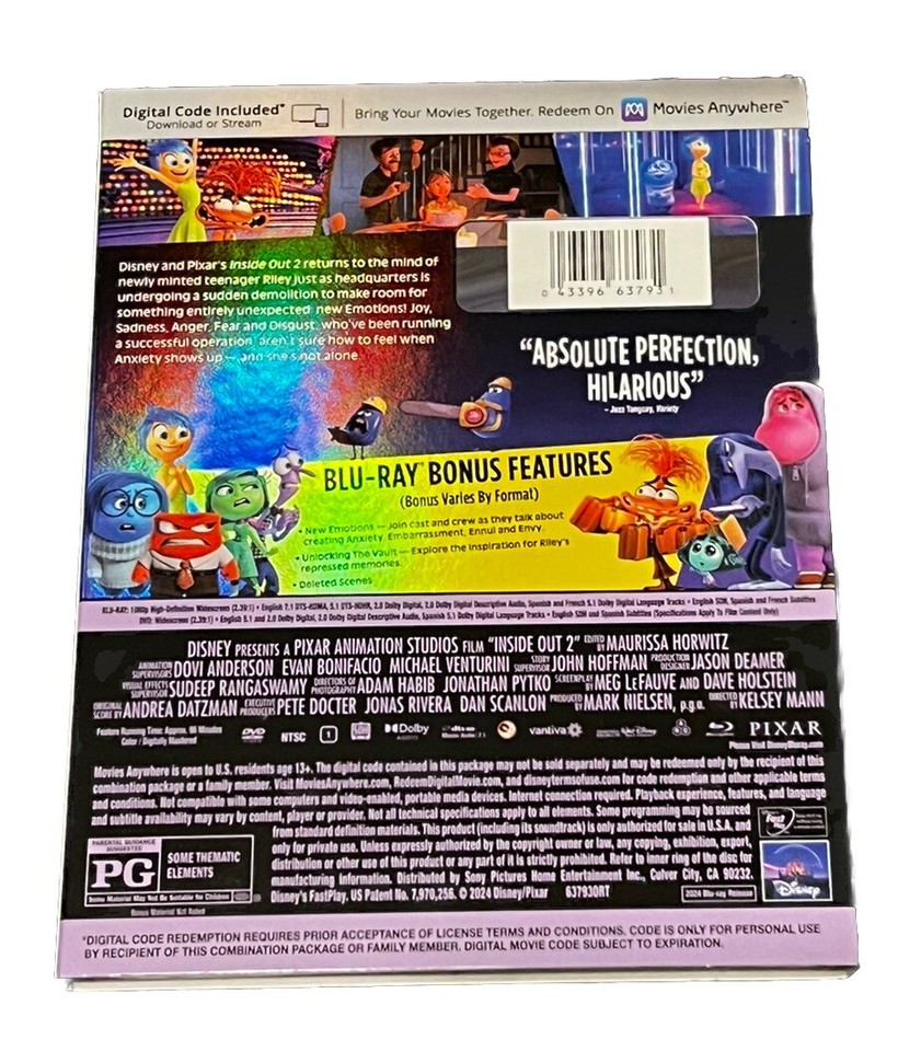 NEW AND SEALED “Inside Out 2” with Slipcover [Blu-ray + DVD + Digital ...