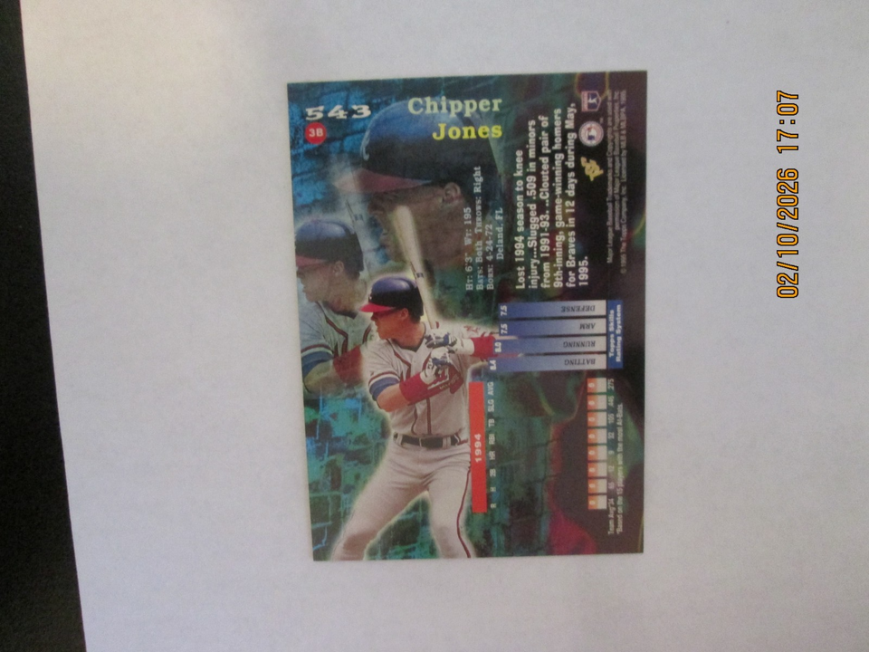 CHIPPER JONES BRAVES 1995 TOPPS STADIUM CLUB BASEBALL CARD #543 | eBay