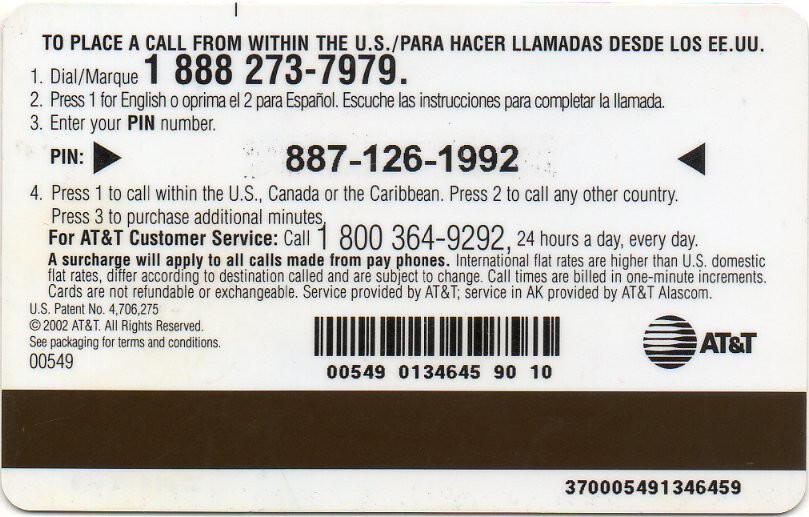 USA AT&T (ATT) Prepaid Advertising Phonecard Calling People 100 green ...