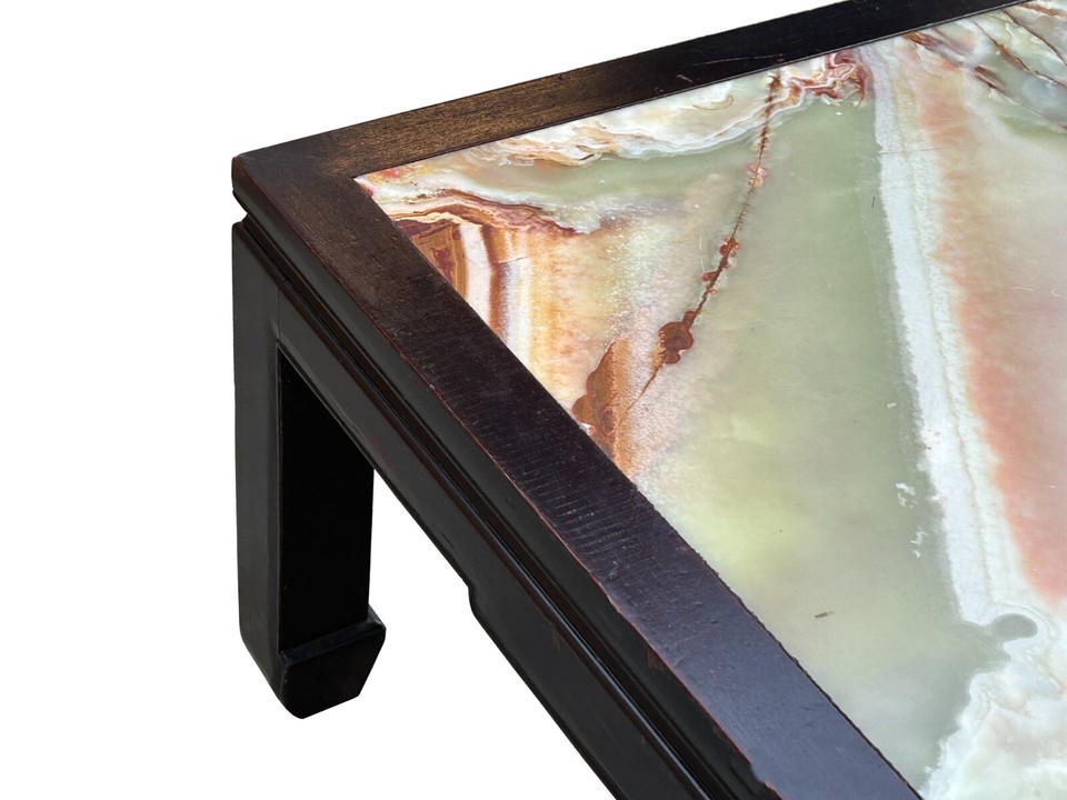 Vintage Brown Fabric Lacquer Rectangular Marble Stone Top Coffee Table ...