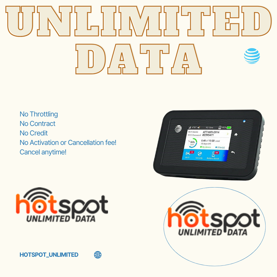 UNLIMITED DATA AT&T PLAN HOTSPOT - $79.99 / MONTH! FREE MIFI-ATT ...