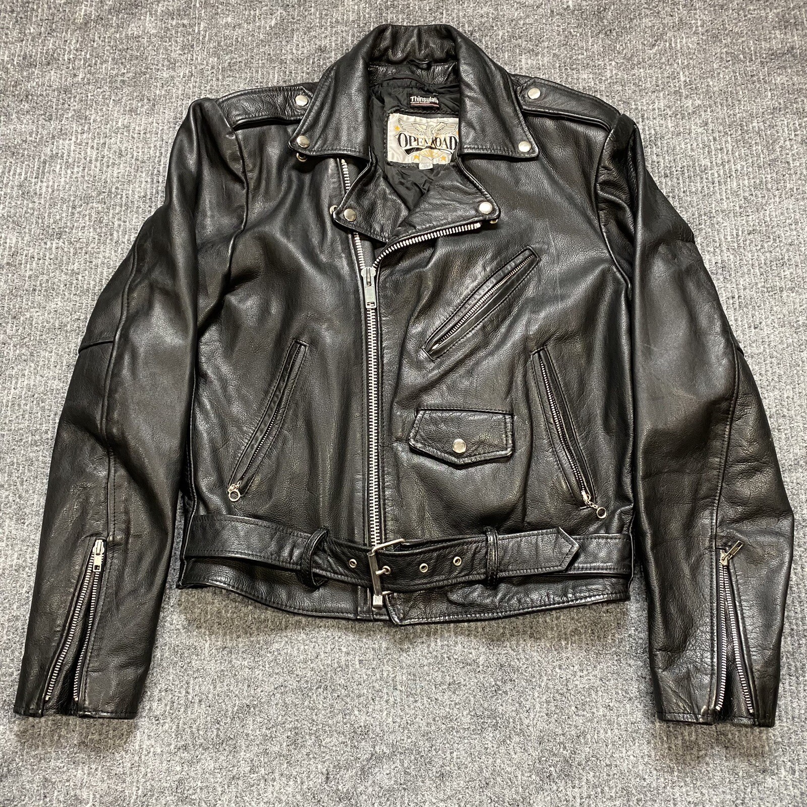 Vtg 90s Wilson Leather Open Road Motorcycle Jacket Bl… - Gem
