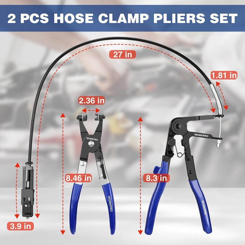 WORKPRO 2-Piece Hose Clamp Pliers Set 27" Flexible Hose Clamp Plier ...