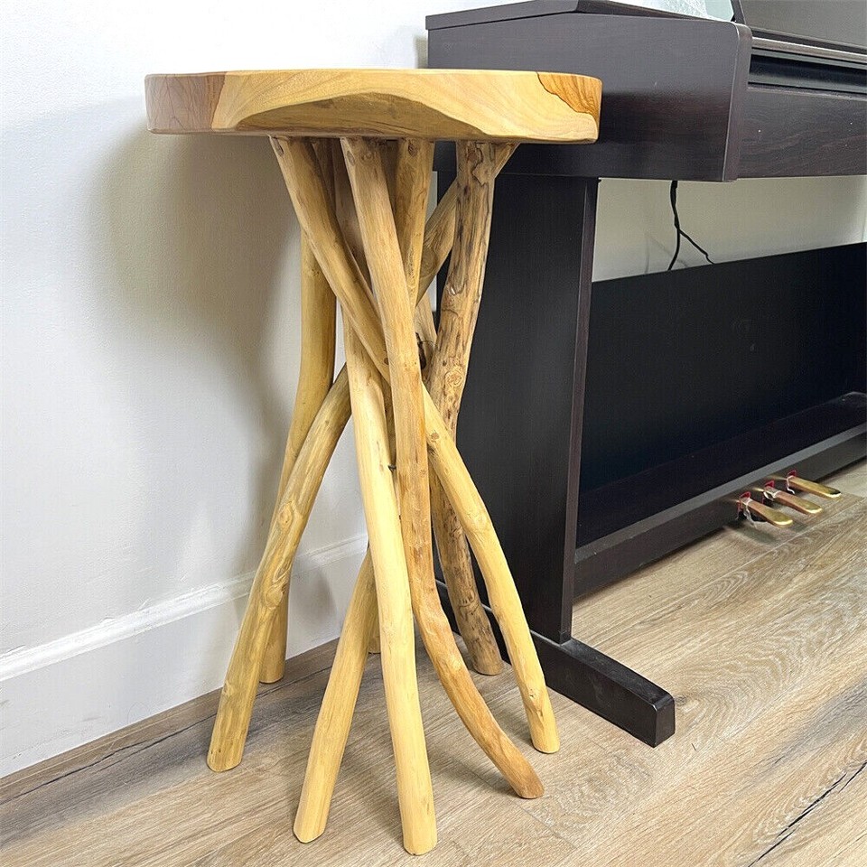 Teak Wood Branch End Table Rustic Side Table Small Accent Table Plant ...