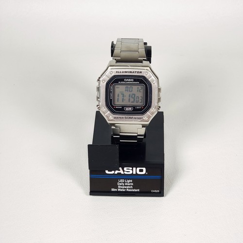 Casio W-218H Mens Silver Stainless Steel Digital Gray Dial Wrist Watch ...