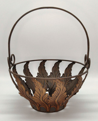 Metal Flower Basket / Handle And Large Upright Leaves in Bright Rust ...