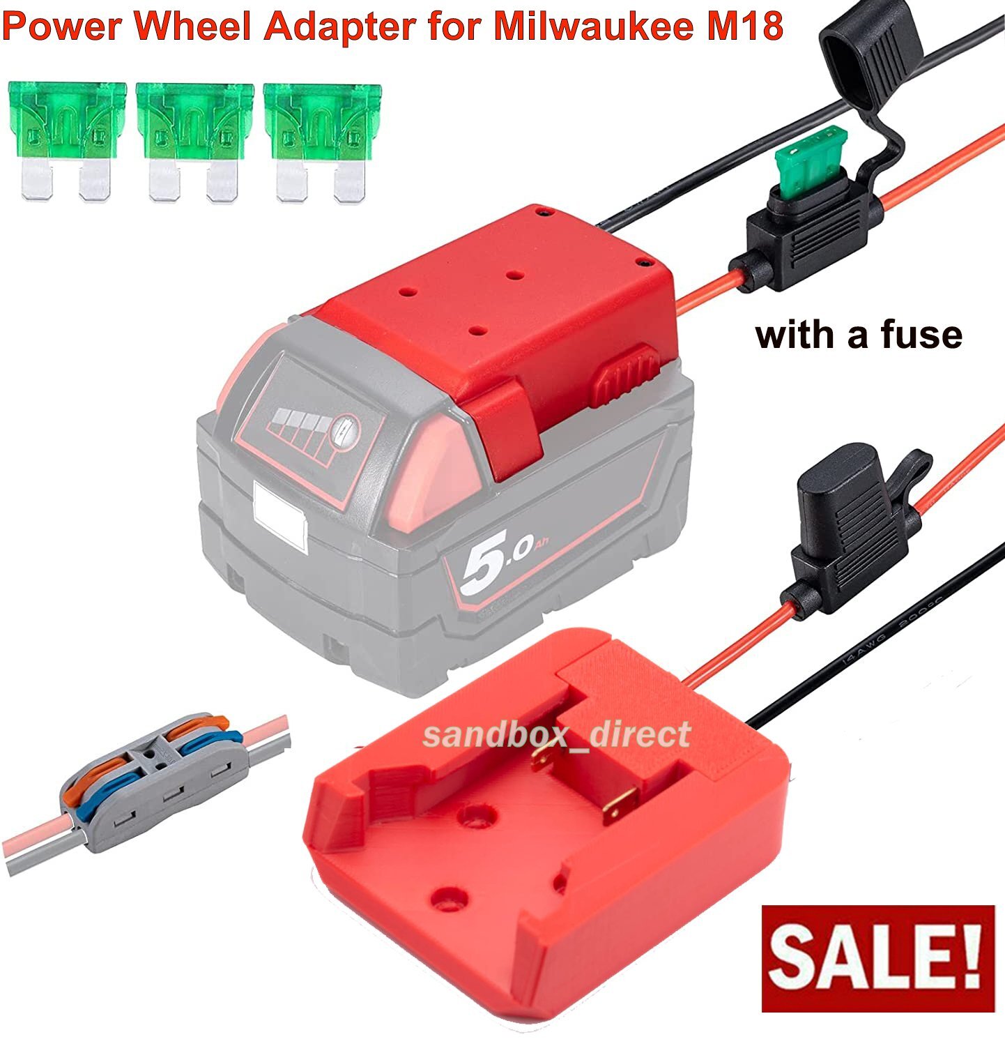 For Milwaukee M18 18V Battery Adapter Power Wheels DIY Robotics w/FUSE ...