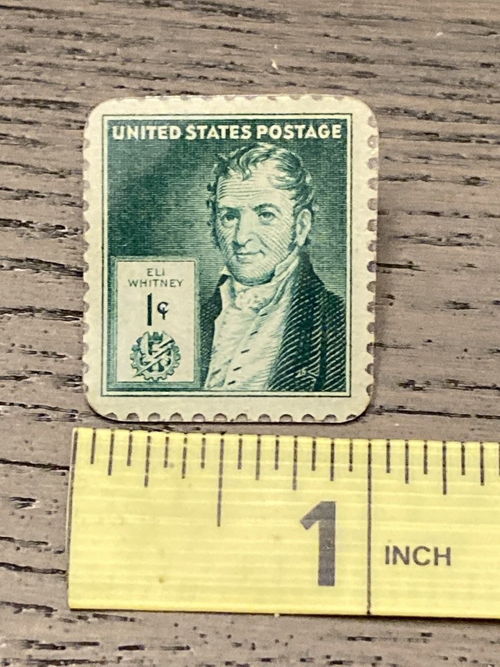 PIN ELI WHITNEY STAMP COTTON GIN INVENTOR 1940 VINTAGE GREEN 1ct SINGLE ...
