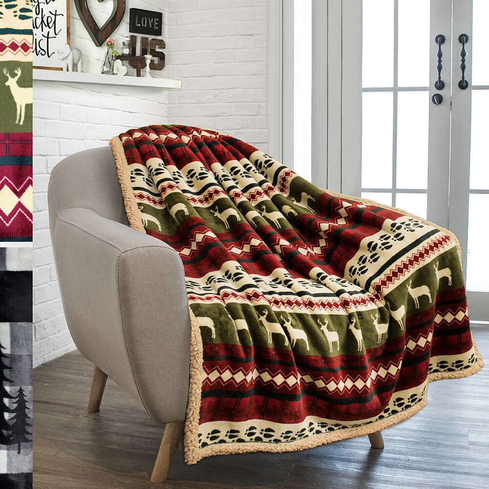 Plaid Sherpa Throw Blanket Fleece Checkered Soft Plush Warm Couch Bed ...