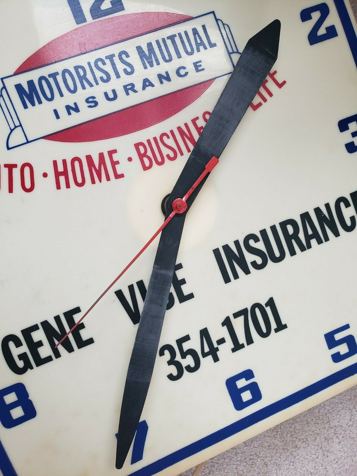 Vintage Motorists Mutual Insurance Clock Lighted Advertising Sign Works ...