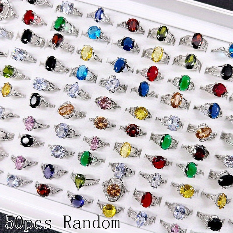 25/50Pcs Wholesale Colorful Crystal Mixed Ring Bulk Finger Band Ring ...