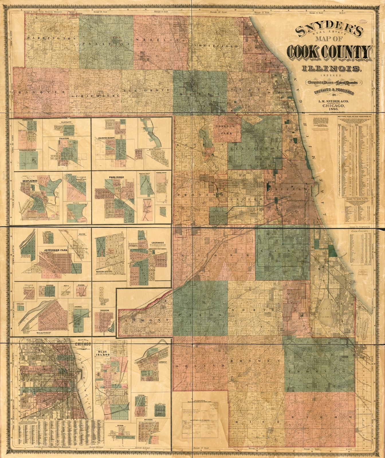 20" x 24" 1886 Map Of Cook County Illinois United States Landowners | eBay