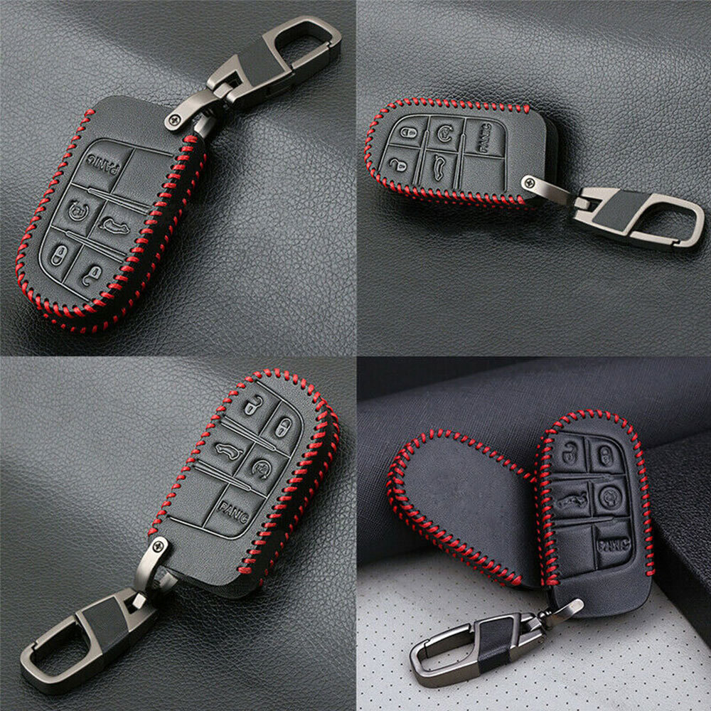 2x Red Remote Key Fob Leather Cover For Jeep Grand Cherokee Chrysler ...