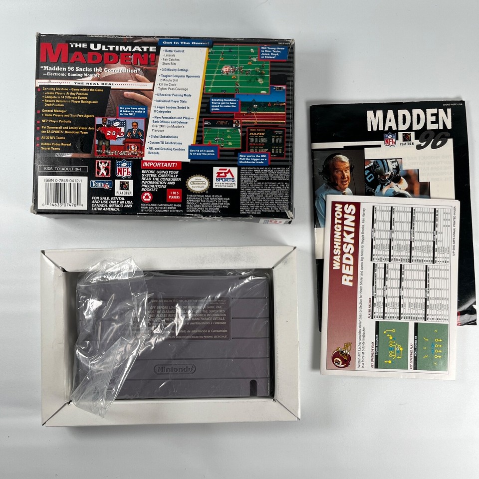 Madden NFL 96 SNES Super Nintendo Football Complete w/ Manual CIB ...