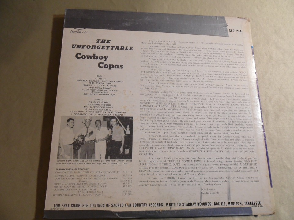 The Unforgettable Cowboy Copas / Record with Cover / Free Domestic ...