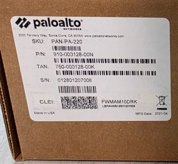 Palo Alto Networks PA-220 Network Security Appliance P/N: PAN-PA-220 ...