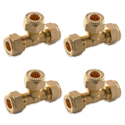 4 x 15mm T PIECE COMPRESSION FITTING CONNECTOR TEE GAS COPPER PIPE TUBE ...