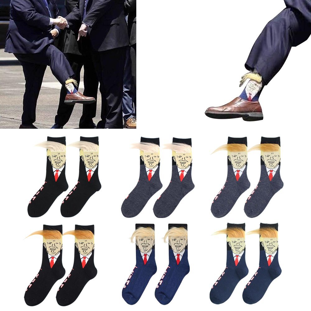 1 Pair President Donald Trump Soft Socks with 3D Fake Hair Style Crew ...