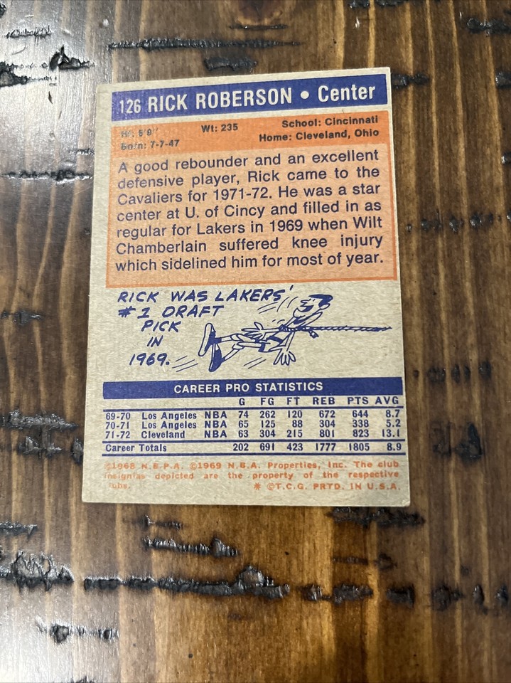 1972-73 Topps Rick Roberson #126 Cleveland Cavaliers Basketball Card GD ...