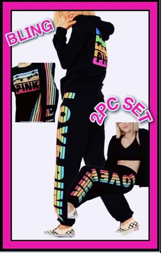 Victoria's Secret Pink Rainbow Glitter Full Zip Hoodie + Pants Set ...