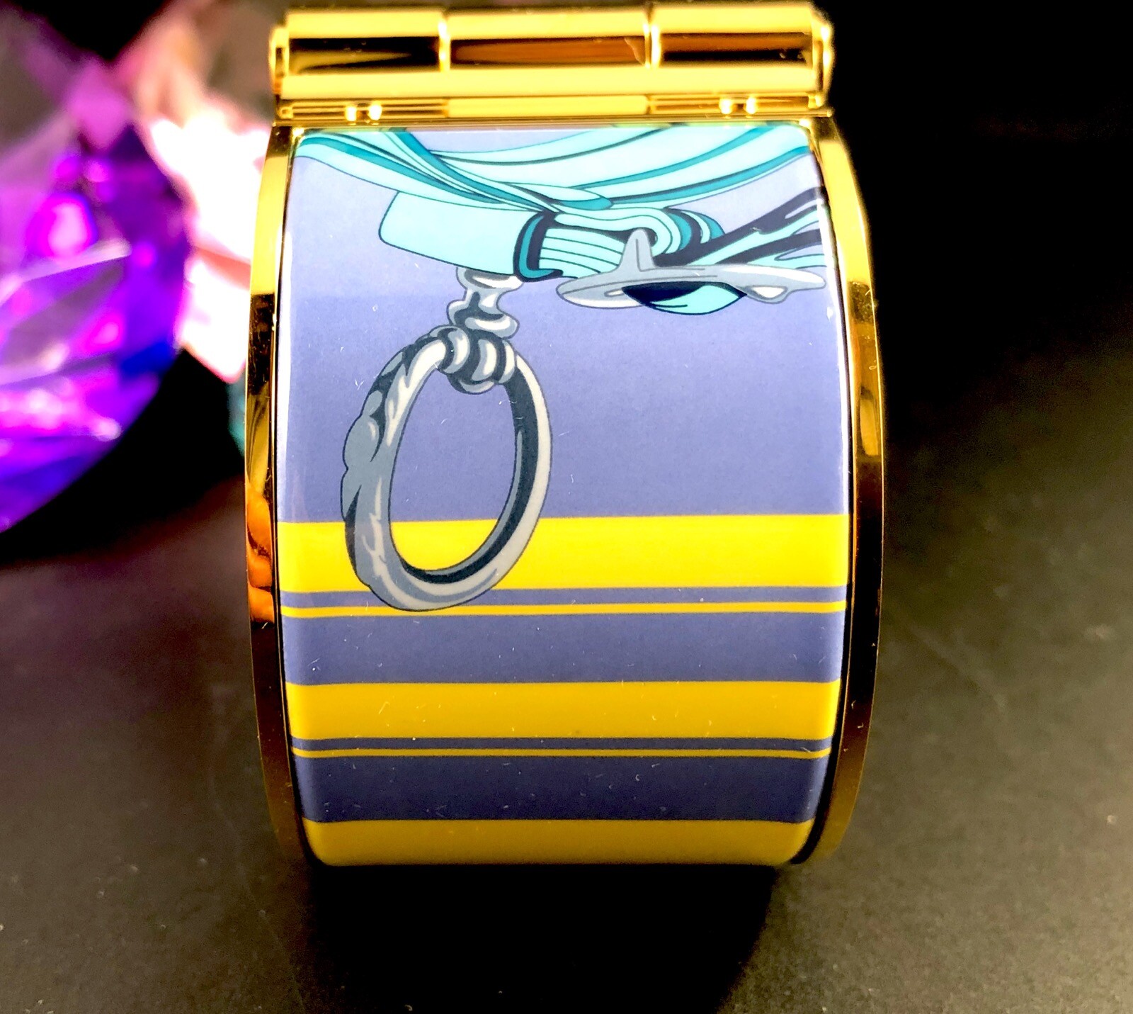 NWT HERMES 'BRIDES DE GALA' 551601F GOLD PLATE POLLEN ET AZURE XL CUFF ...