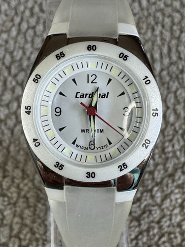 Cardinal Ladies Watch Silver Tone Case Transparent Band White Bezel New ...
