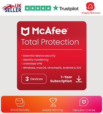 McAfee Total Protection Antivirus 2025 3 Devices 1 Year 5 Minute ...
